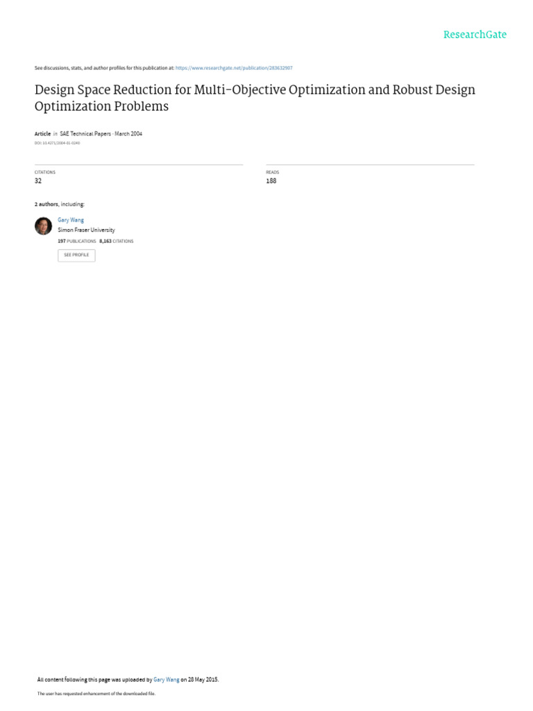 Design Space Reduction For Multi-Objective Optimization and Robust ...