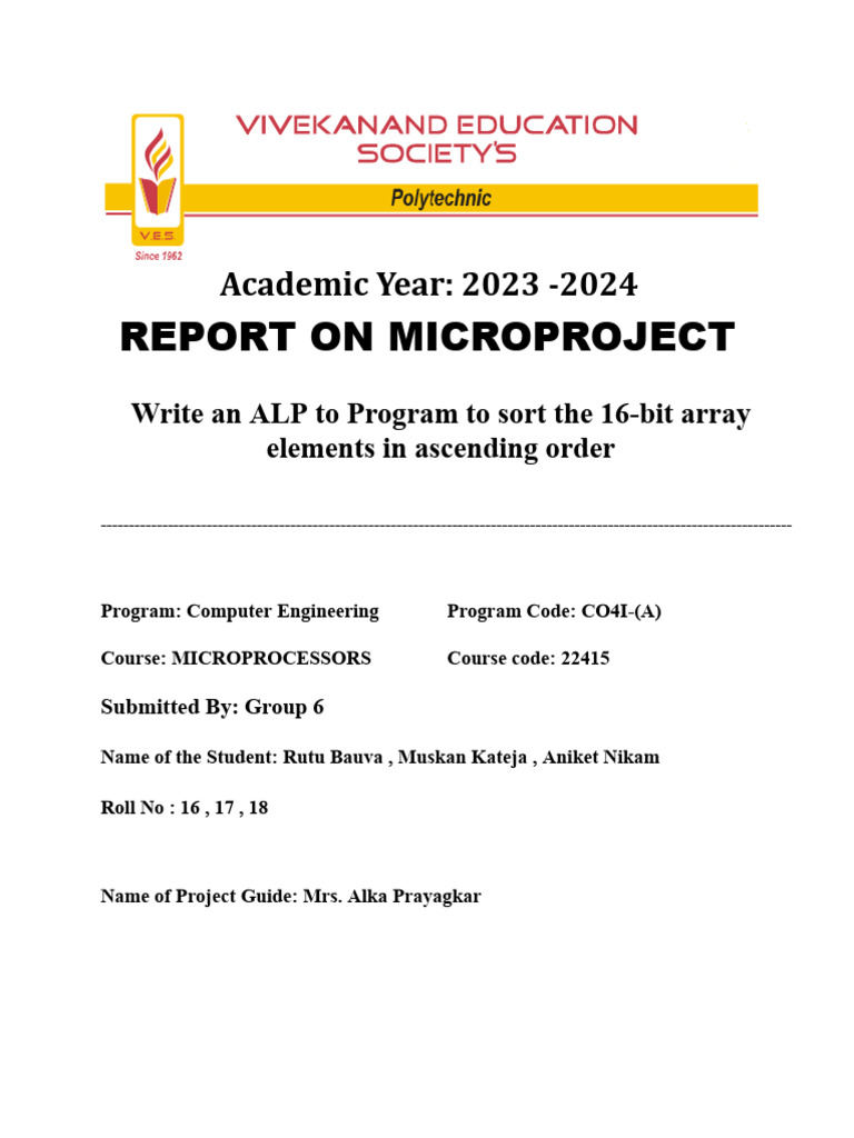 Microproject: ALP for 16-bit Sorting | PDF | Assembly Language | Algorithms