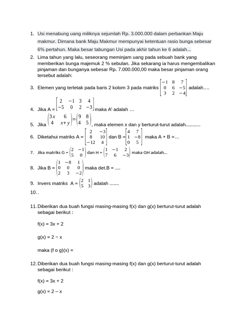 Soal MTK KLS Xi | PDF