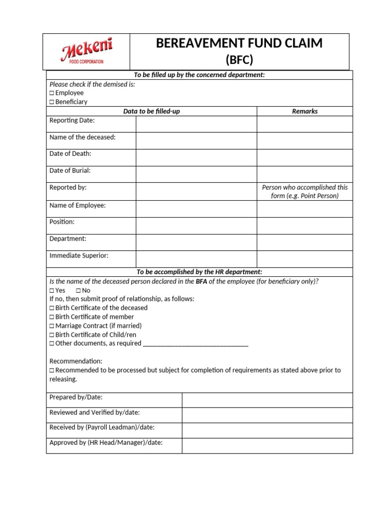 HRPP Proposed Bereavement Form | PDF