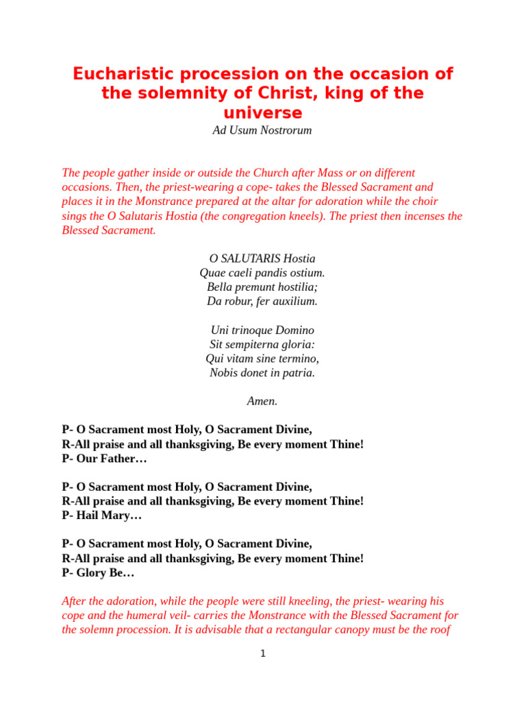 Eucharistic Procession On The Occasion of The Solemnity of Christ | PDF ...