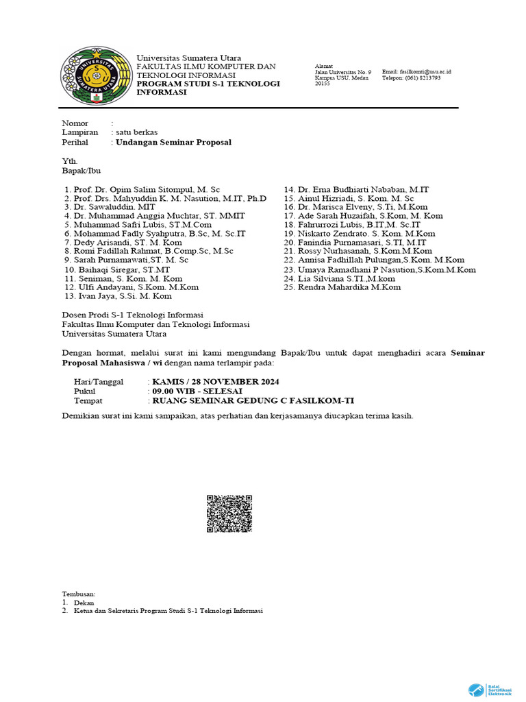 Undangan SemPro Prodi S1 TI 28 11 24 | PDF