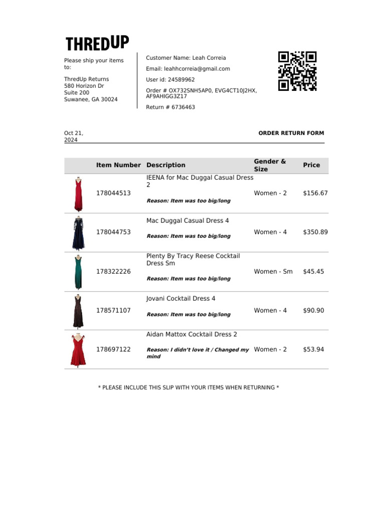 Thredup Return | PDF