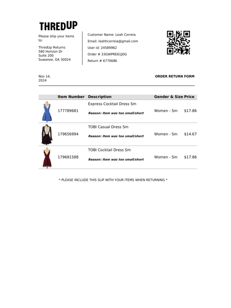 Thredup Return | PDF
