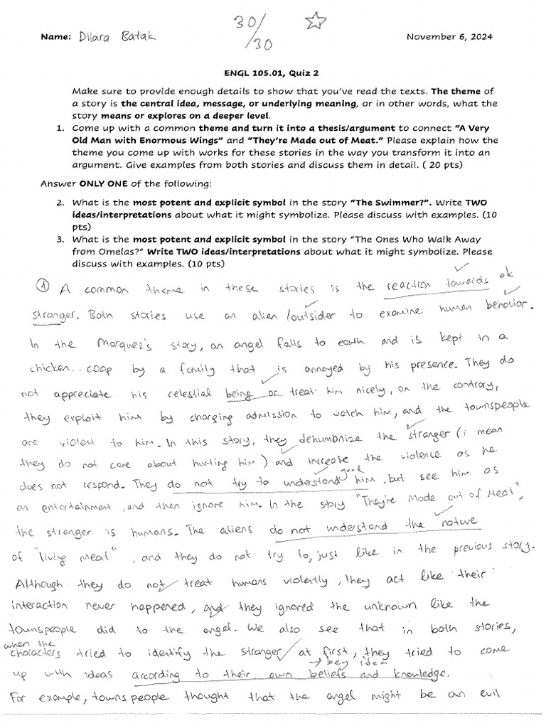 Engl 105 Örnek Quiz 2 | PDF