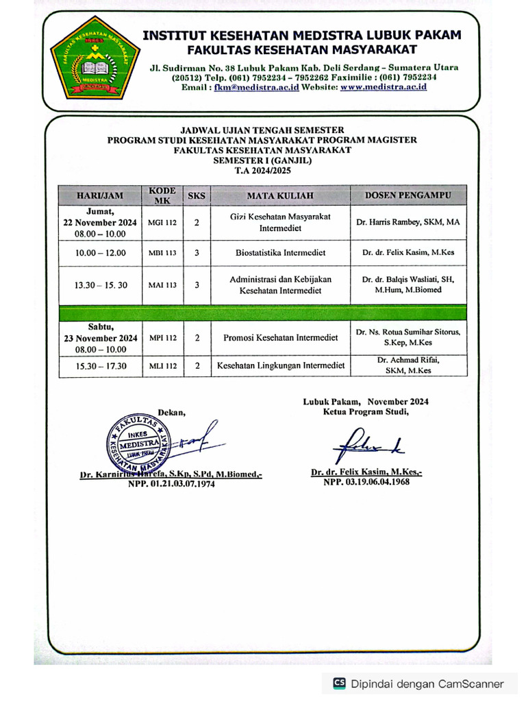 Roster Uts Semester 1 | PDF
