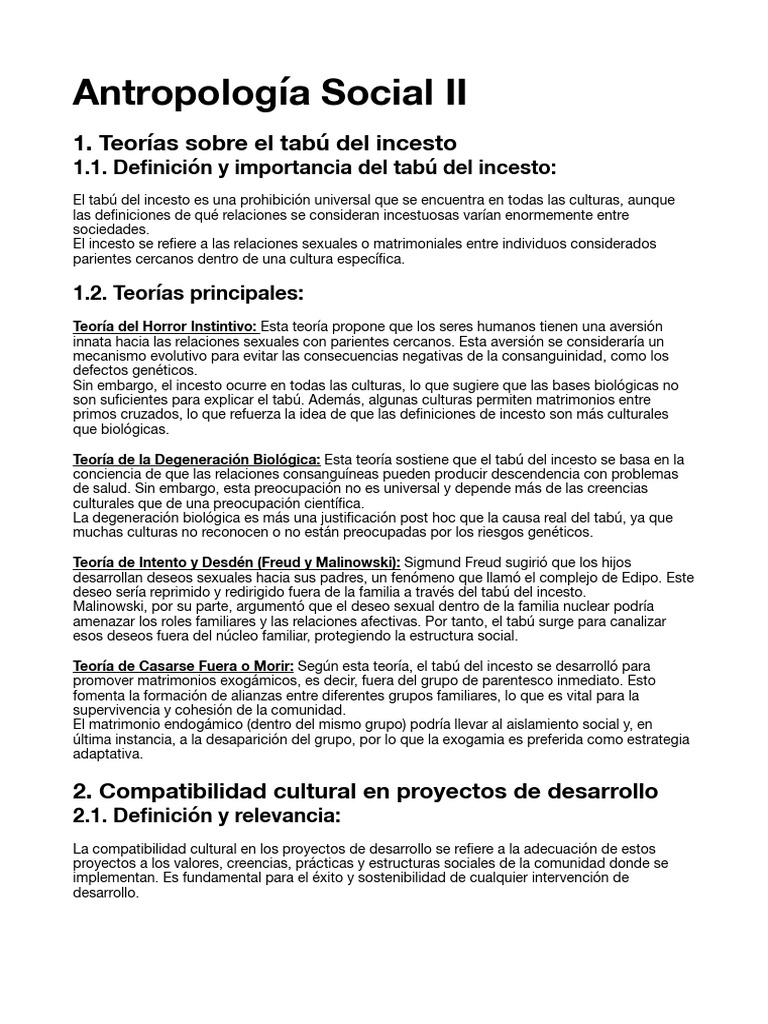 Antropologia Social II | PDF | Incesto | Psicología Social