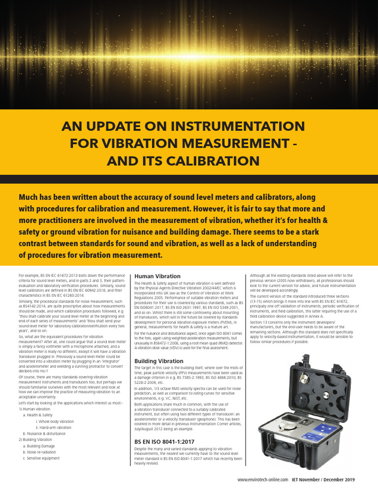 Vibration Measurement Standards Overview | PDF | Calibration | Frequency