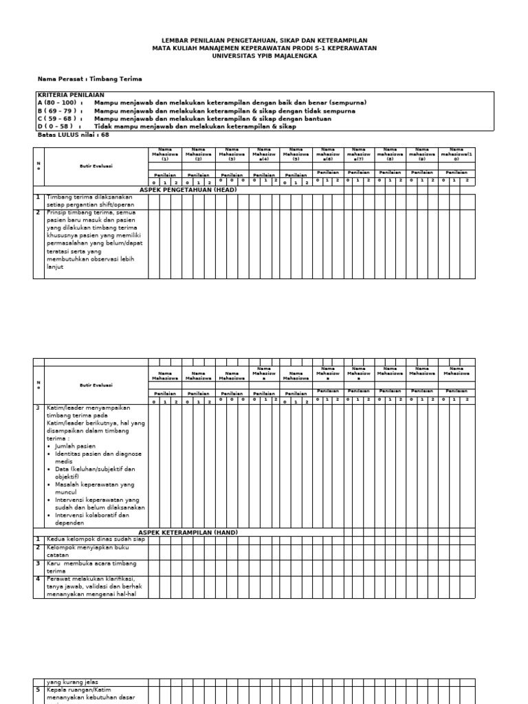 Format Penilaian Timbang Terima | PDF