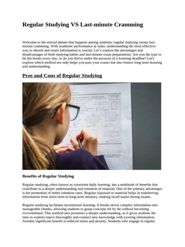 Regular Studying VS Last-Minute Cramming | PDF | Learning ...