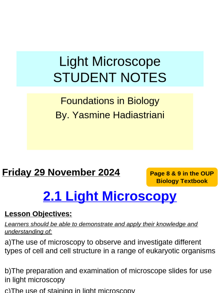 Light Microscope Overview and Notes | PDF | Microscope | Staining