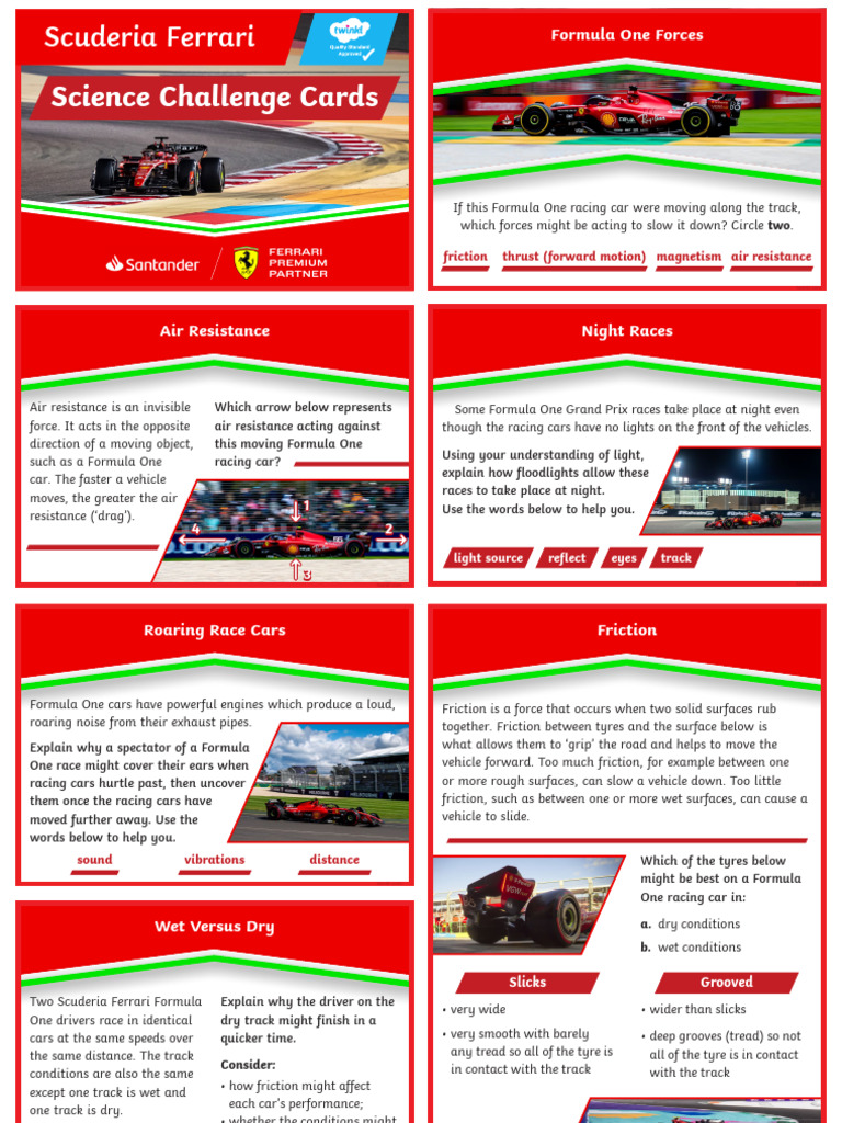 Scuderia Ferrari Science Challenge Cards | PDF | Friction | Grand Prix ...