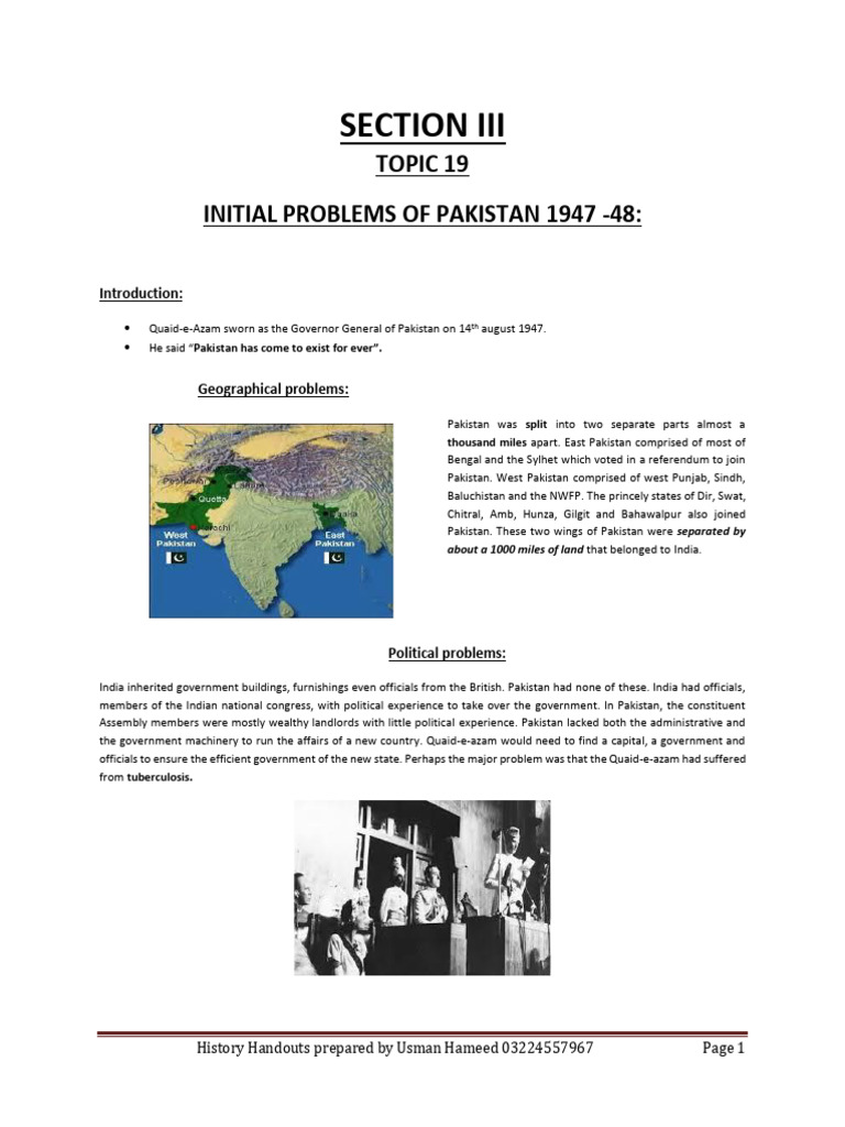 Initial Problems of Pakistan | PDF | Muhammad Ali Jinnah | Kashmir