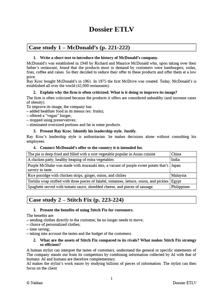 _ETLV_Sujets corrigés | PDF | Mc Donald's | Hamburgers