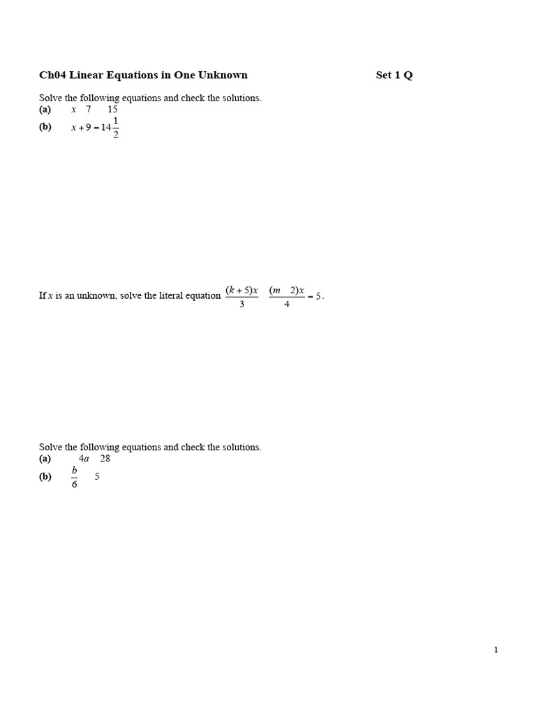 Linear Equations: Solutions and Checks | PDF | Equations | Mathematics