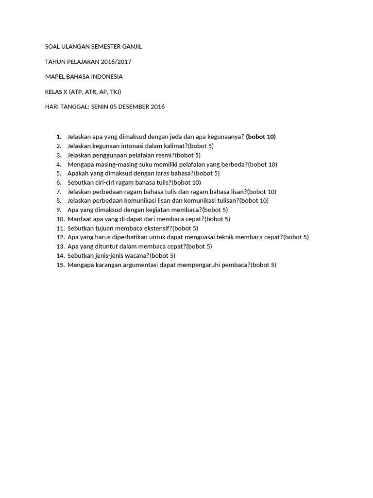 Soal Ulangan Semester Ganjil | PDF