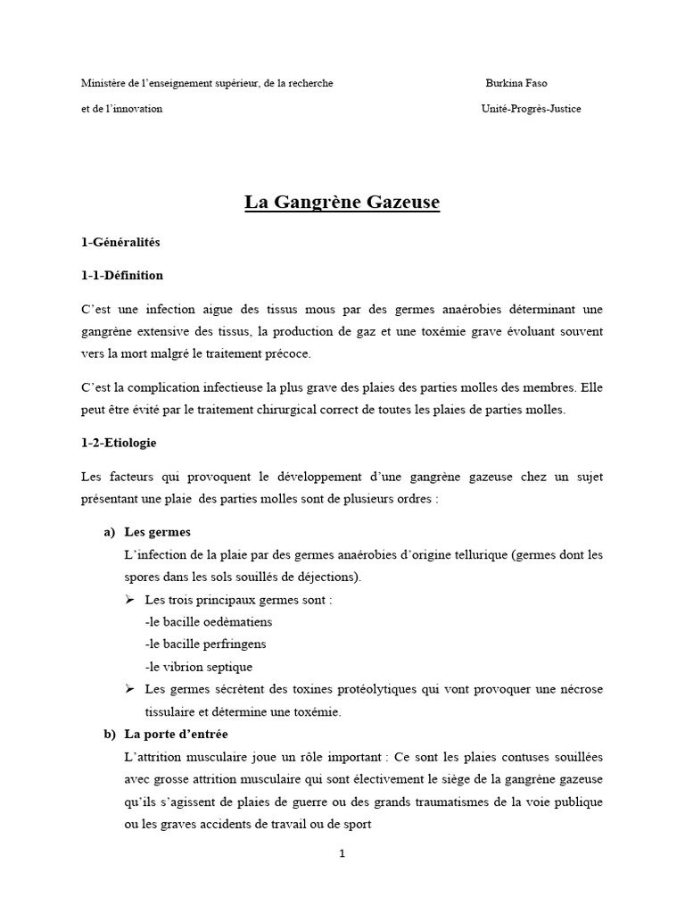 Gangrène Gazeuse : Diagnostic et Traitement | PDF | Infection | Toxine
