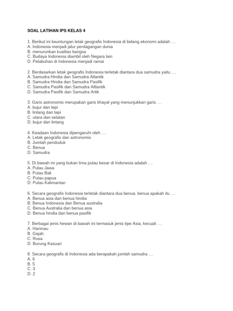 Soal Latihan Ips Kelas 5 | PDF