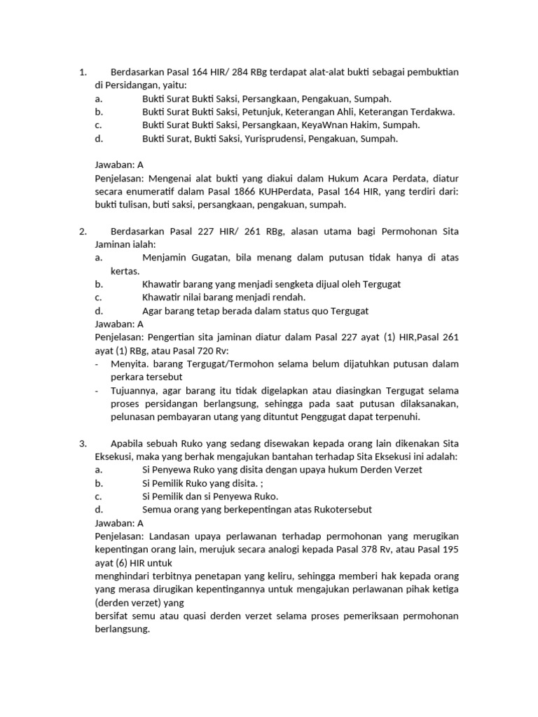 Latihan Soal UPA Hukum Acara Perdata I | PDF