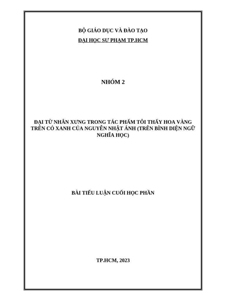 NCKH - ĐẠI TỪ NH N XƯNG TRONG TÁC PHẨM TÔI THẤY HOA VÀNG TRÊN CỎ XANH CỦA NGUYỄN NHẬT ÁNH (TRÊN ...