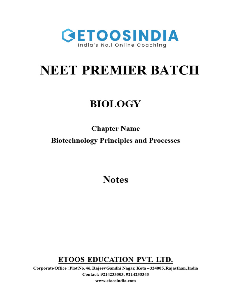 Biotechnology Principles & Processes Notes | PDF | Plasmid | Polymerase ...
