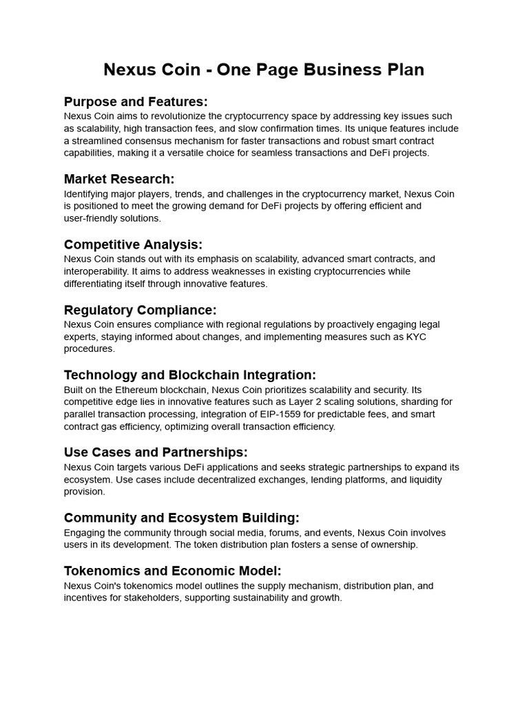 Nexus Coin: Innovative Crypto Business Plan | PDF | Cryptocurrency ...