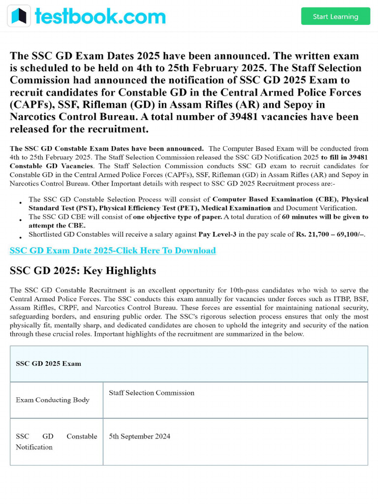 SSC GD 2025exam Info | PDF