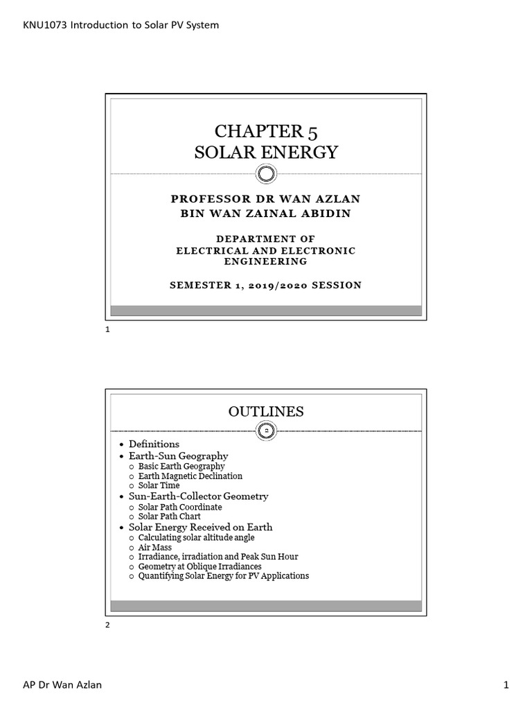 Ch5 Solar Energy | PDF | Latitude | Equator