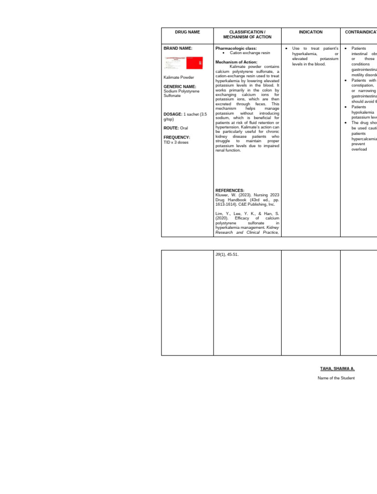 Kalimate Powder for Hyperkalemia | PDF | Drugs | Clinical Medicine