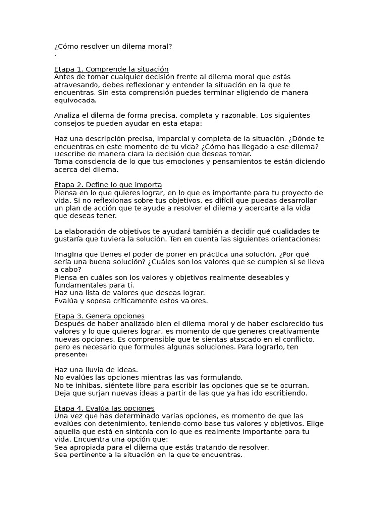 Pasos para resolver un dilema moral | PDF