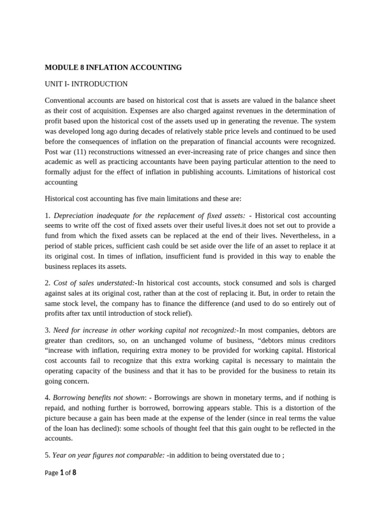 Acc 304 Module 8 - Accounting For Inlation1 | PDF | Historical Cost ...