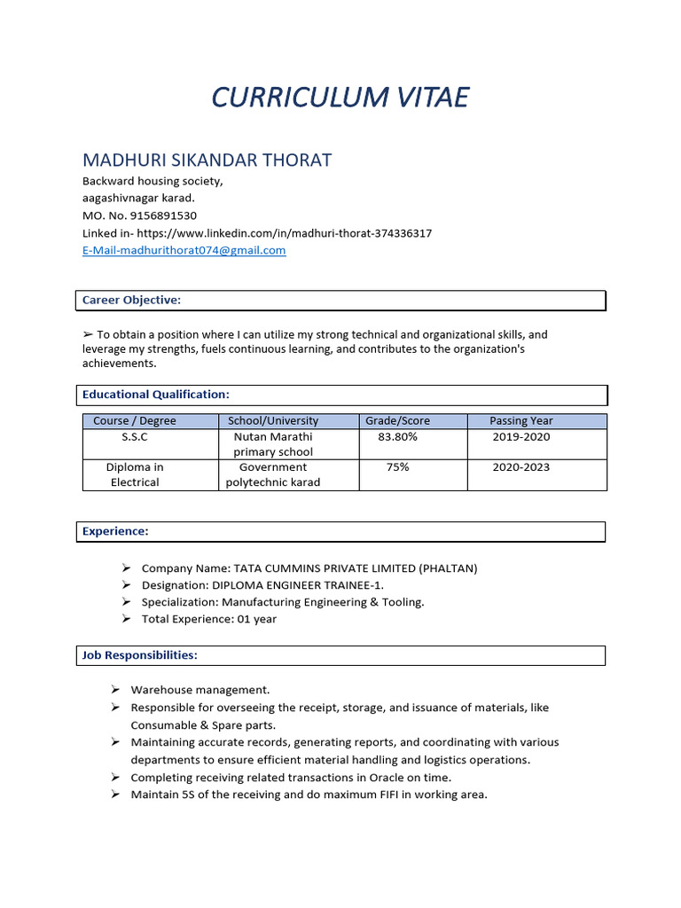 Madhuri Resume | PDF | Warehouse | Learning