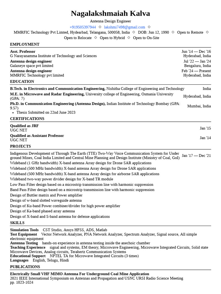 Antenna Design Engineer Profile | PDF | Antenna (Radio) | Microwave