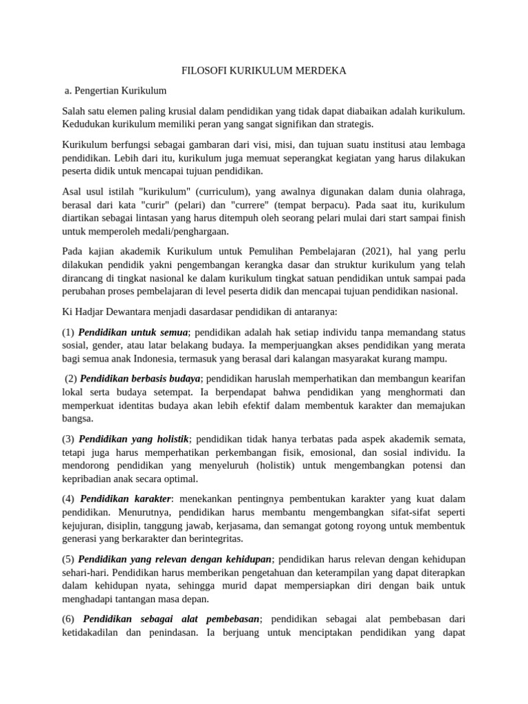 Filosofi Kurikulum Merdeka dalam Pendidikan | PDF