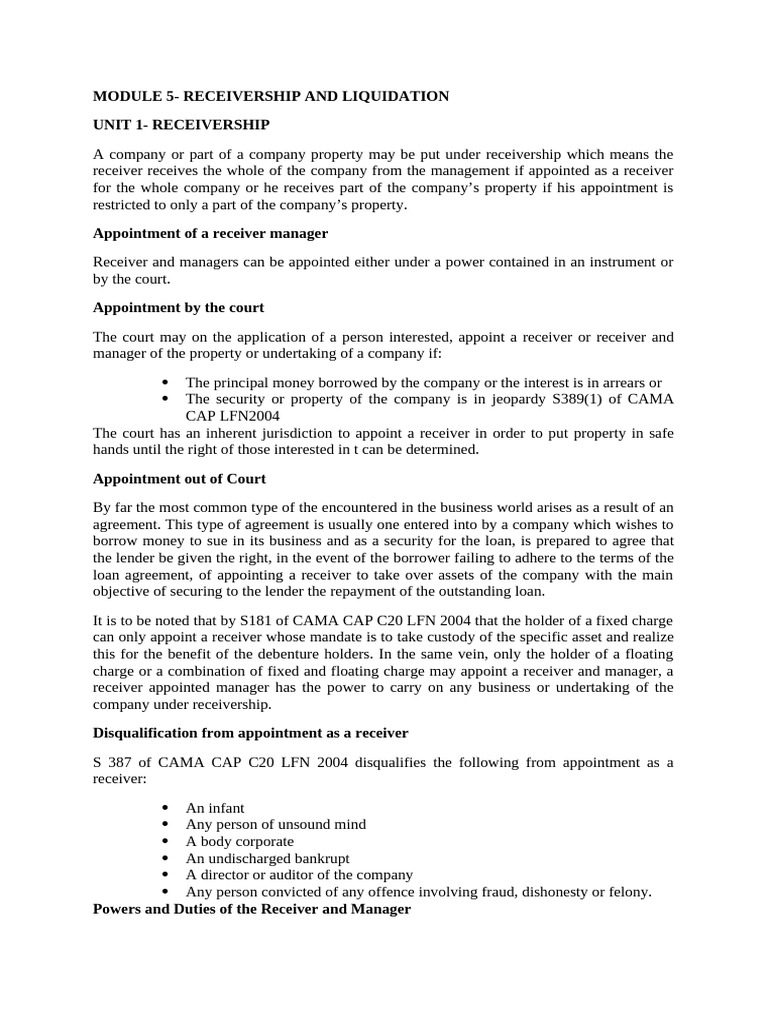 Receivership & Liquidation Guide | PDF | Liquidation | Receivership
