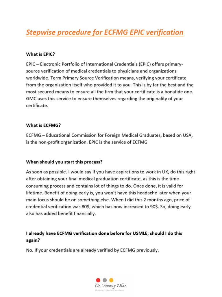 ECFMG EPIC Verification Guide | PDF | Identity Document | Courier
