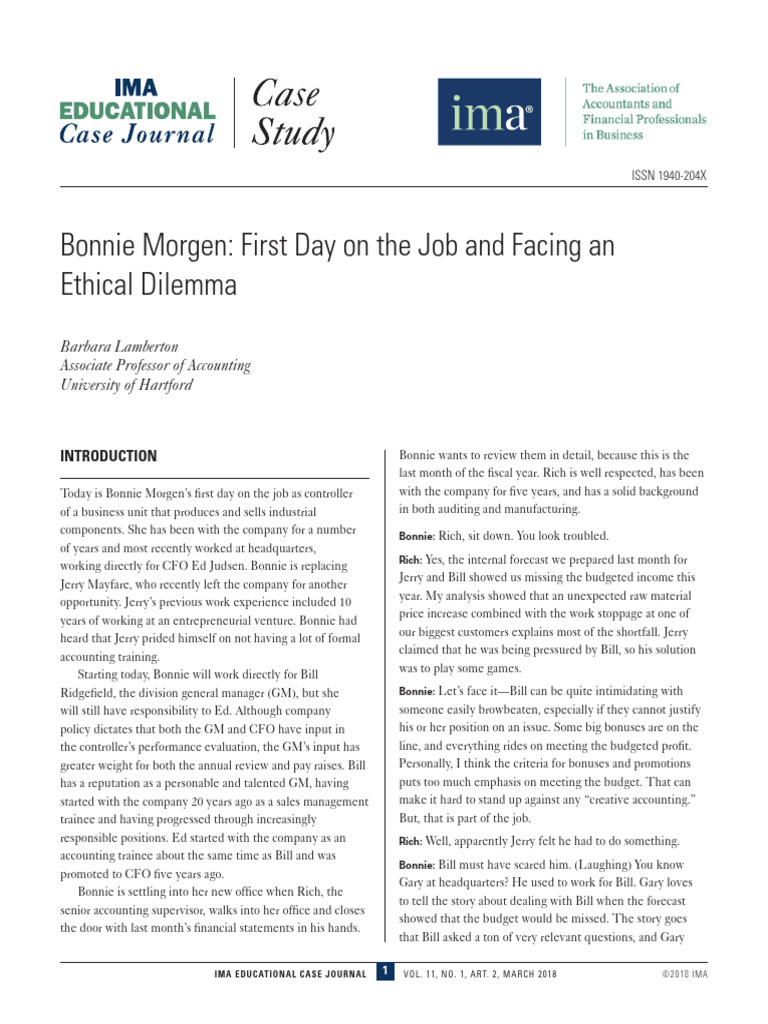 First Day On The Job Facing An Ethical Dilemma - CS | PDF | Accountant