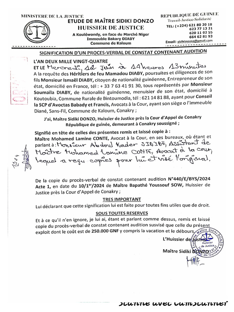 Signification PV 1 DIABY | PDF