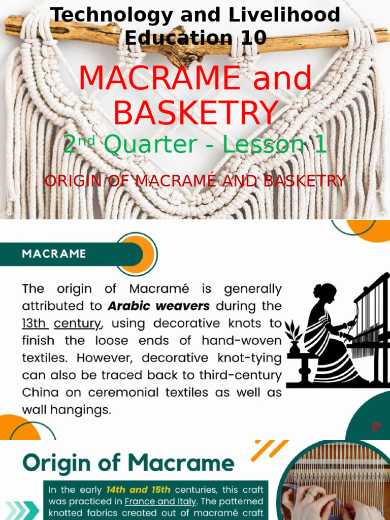 TLE 10 Q2 - Lesson 1 ORIGIN OF MACRAMÉ AND BASKETRY | PDF