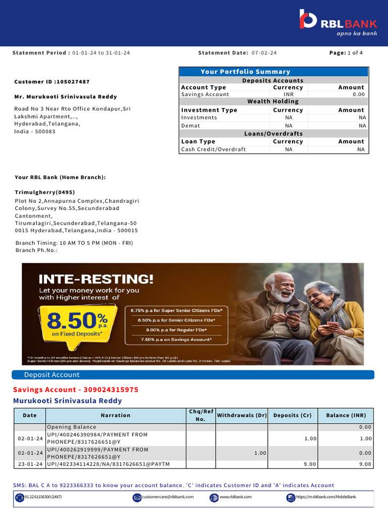 Statement of January 2024 - xxxxx7487 - Unlocked | PDF | Banks | Debit Card