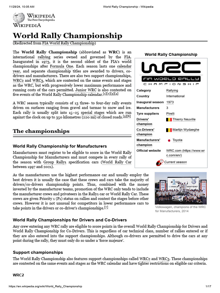 World Rally Championship - Wikipedia | PDF | Motorsport Governing ...