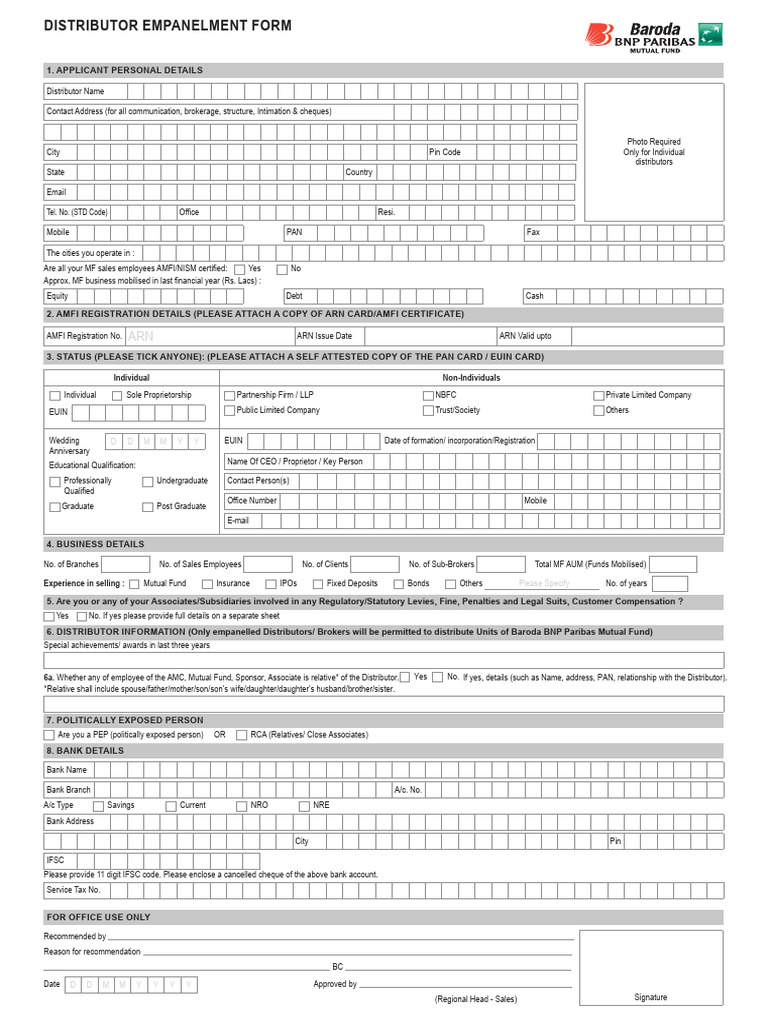 Baroda BNP Distributor Empanelment Form | PDF | Legal Liability | Indemnity