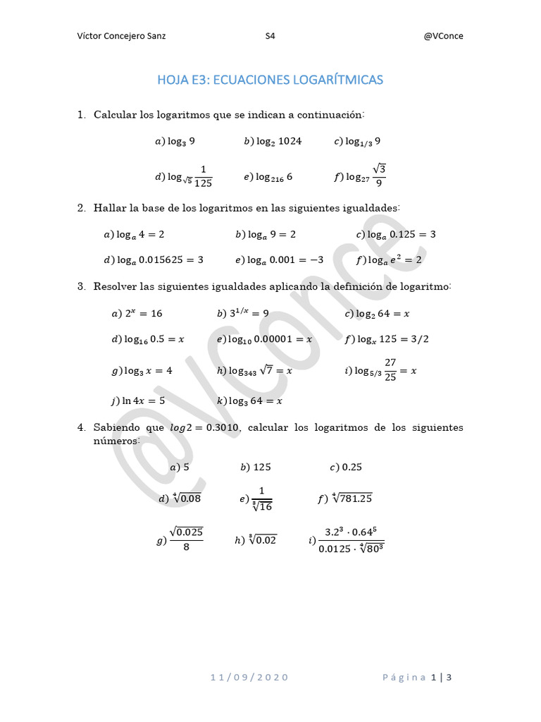 E3. Ecuaciones Logarã Tmicas | PDF | Logaritmo | Matemáticas