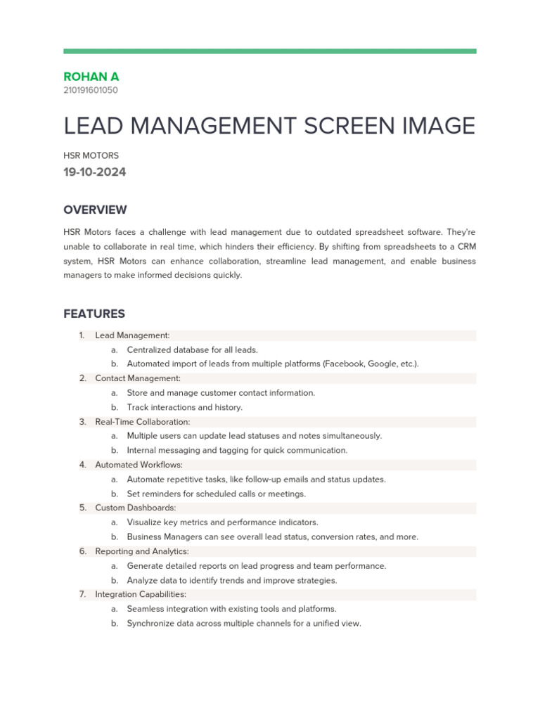 LEAD MANAGEMENT SCREEN IMAGE - Product Analyst Assignment | PDF | Customer Relationship ...