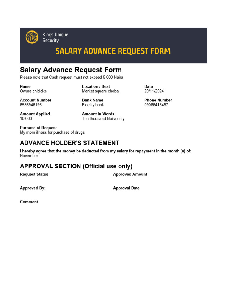 Salary Advance Request Form - Owure | PDF