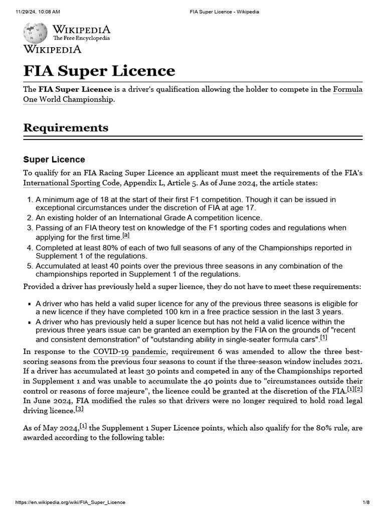 Formula One Super Licence Guide | PDF | Open Wheel Racing | Motorsport ...