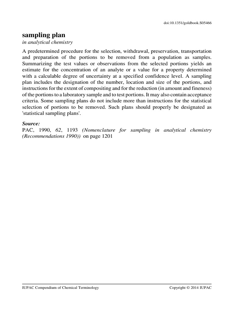 Sampling Plan: in Analytical Chemistry | PDF