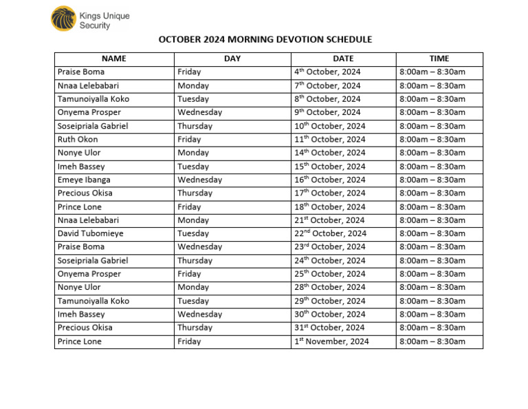Morning Devotion Schedule | PDF