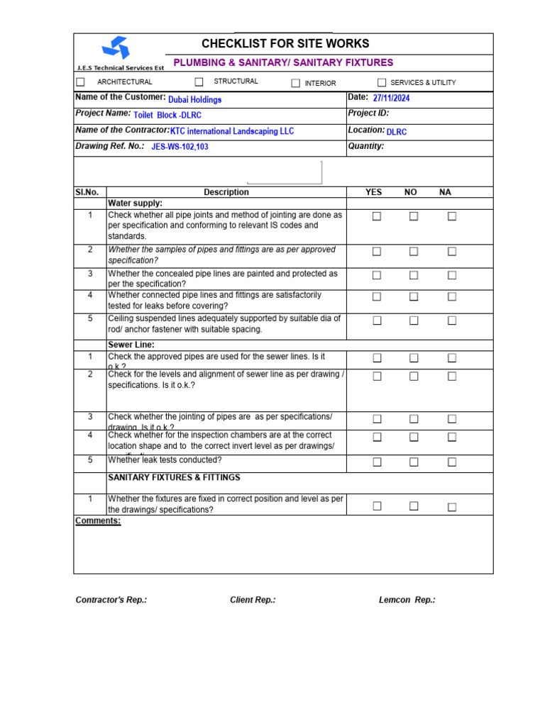 Water Supply Checklist | PDF