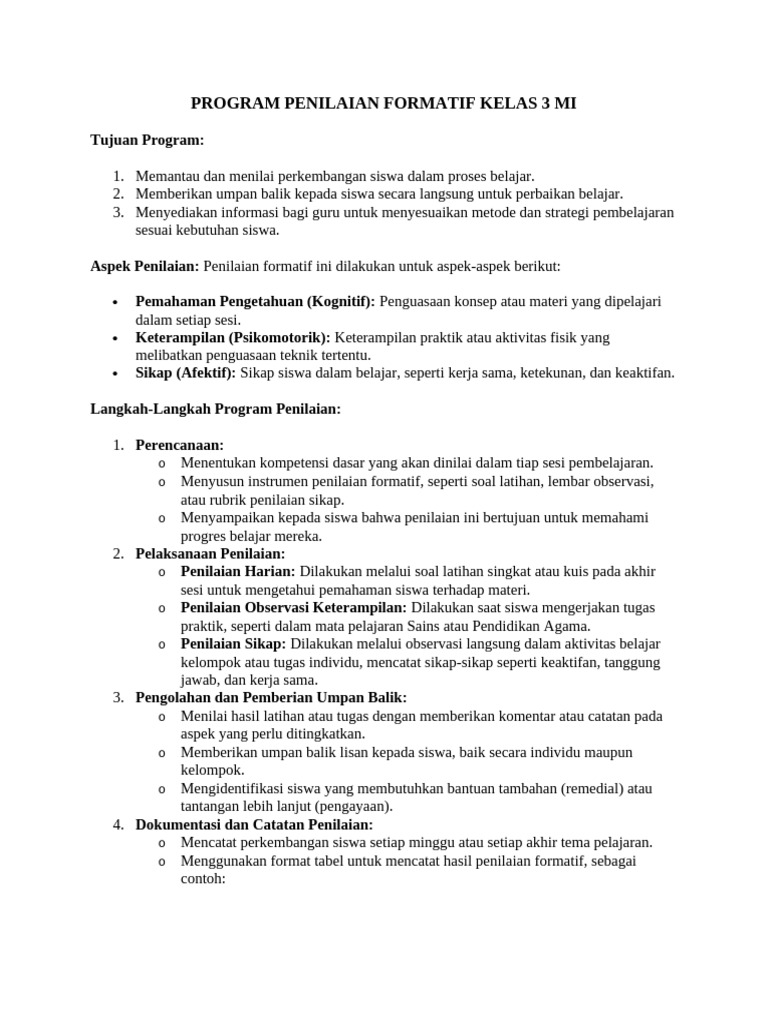 Program Penilaian Formatif Kelas 3 Mi | PDF